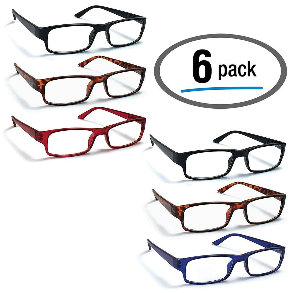 6 Pack Reading Glasses By Boost Eyewear Traditional Frames In Black Tortoiseshell Blue And