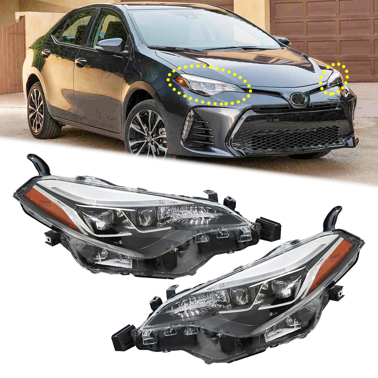 Fit for 17-19 Corolla SE XSE Headlight Headlamp Housing Assemblies (2 ...