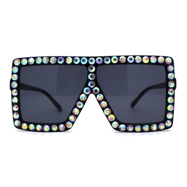 Rhinestone Rock and Roll Bling Oversize Flat Top Plastic Sunglasses All ...