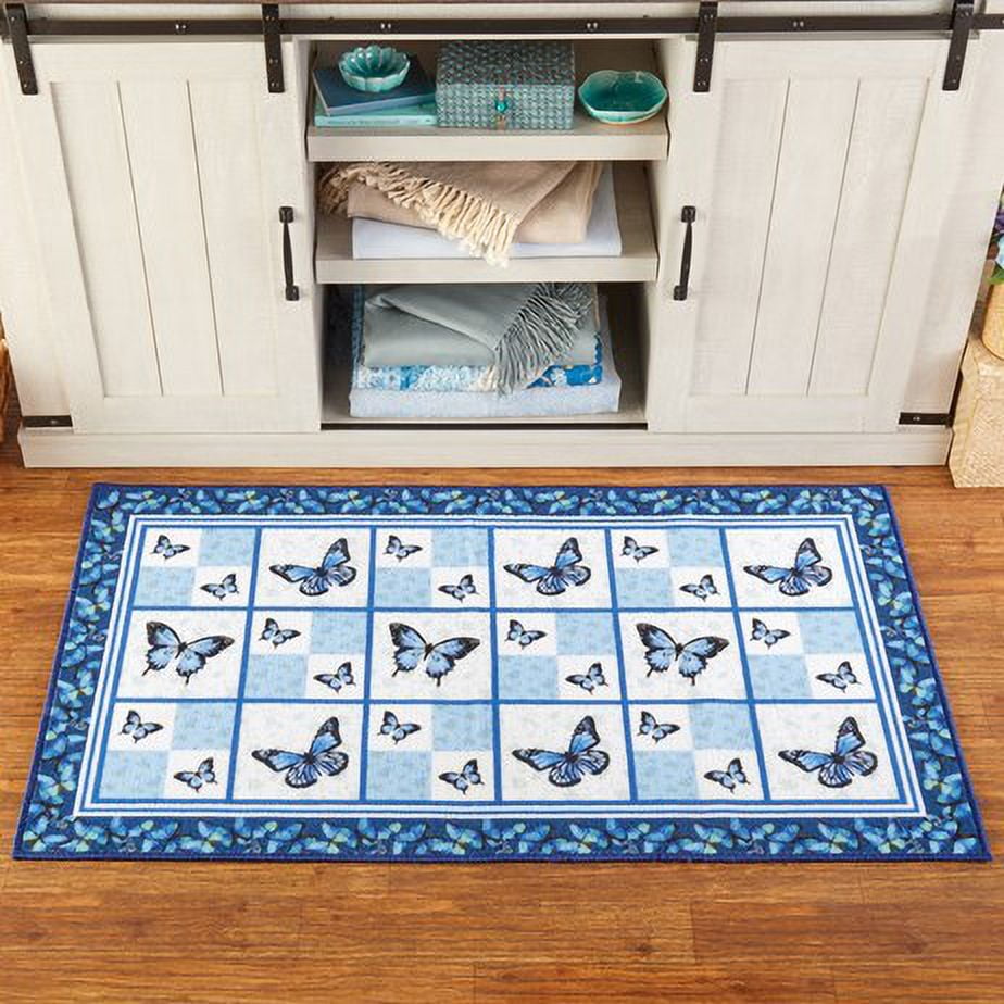 Blue Butterfly Floral Patchwork Accent Rug - Walmart.com