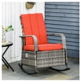 PE Rattan Rocking Recliner with Footrest - Red Cushions, Outdoor Patio ...