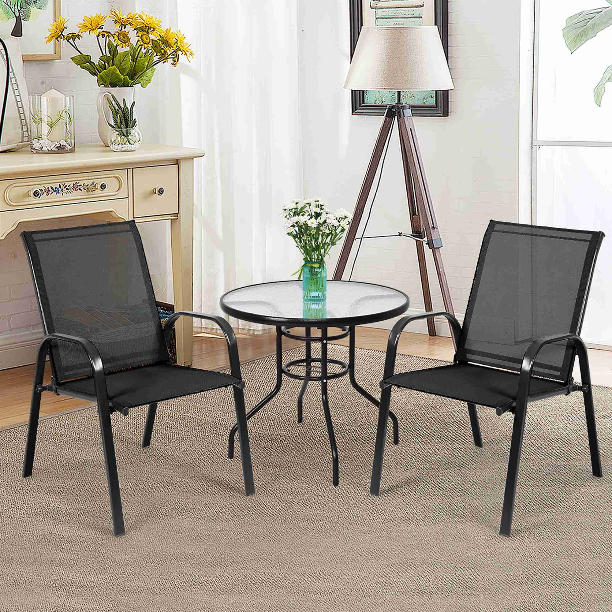 Costway 2PCS Patio Chairs Outdoor Dining Chair 11.5 lbs Of Eachtough ...