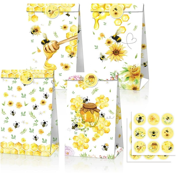 12 pieces of bee mini paper candy gift bags with stickers, bee party ...