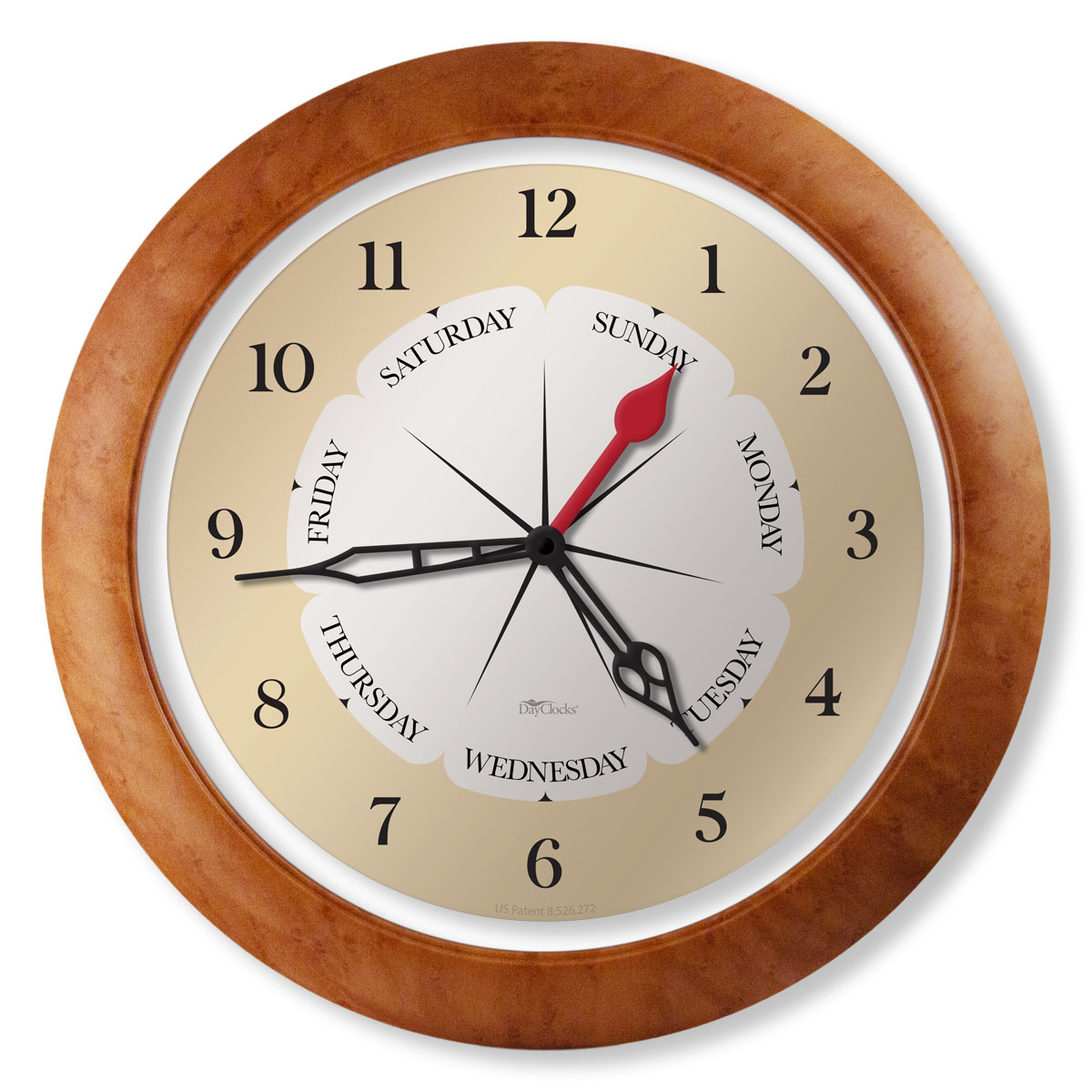 DayClocks Time & Day-of-the-Week Wall Clock with 13" Maple Accent Frame ...
