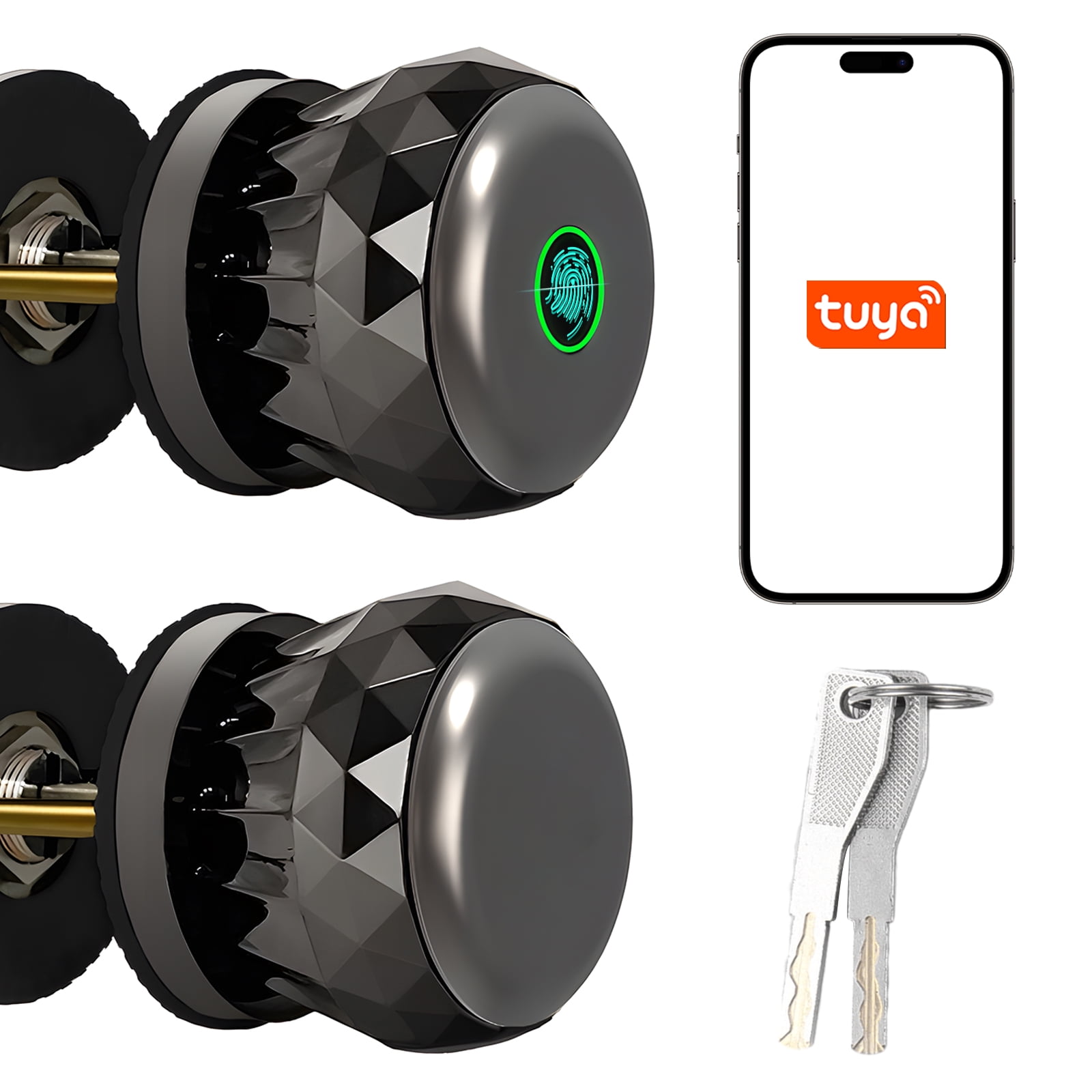 Tfixol 3 In 1 Smart Fingerprint Door Knob - Keyless Entry Smart Door Lock With App Control + 2 Keys + Finger Print Aluminum Alloy Biometric Door Knob