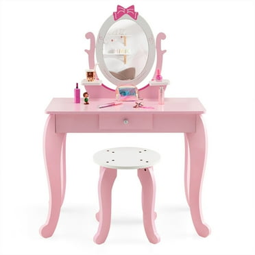 Ktaxon Kids Vanity Wooden Makeup Table Set for Girls Princess Pretend ...