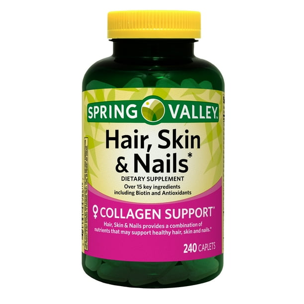Spring Valley Hair, Skin & Nails Caplets Dietary Supplement, 240 Count ...