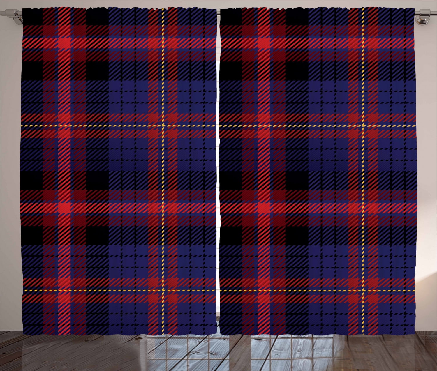 Checkered Curtains 2 Panels Set, Vibrant Colored Old Fashion Pattern ...