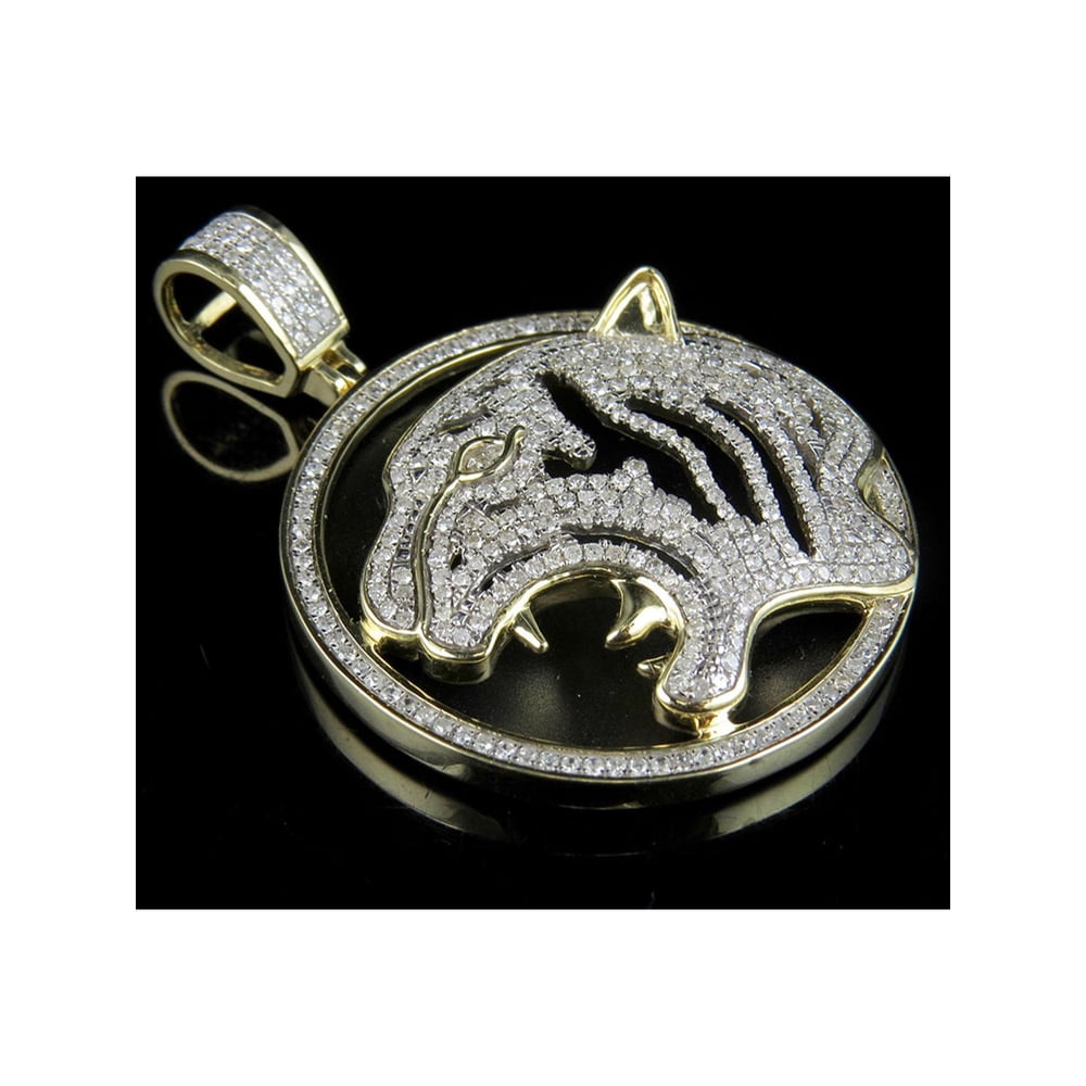 Jewelry Unlimited - Mens 10K Yellow Gold Genuine Diamond Tiger Animal ...