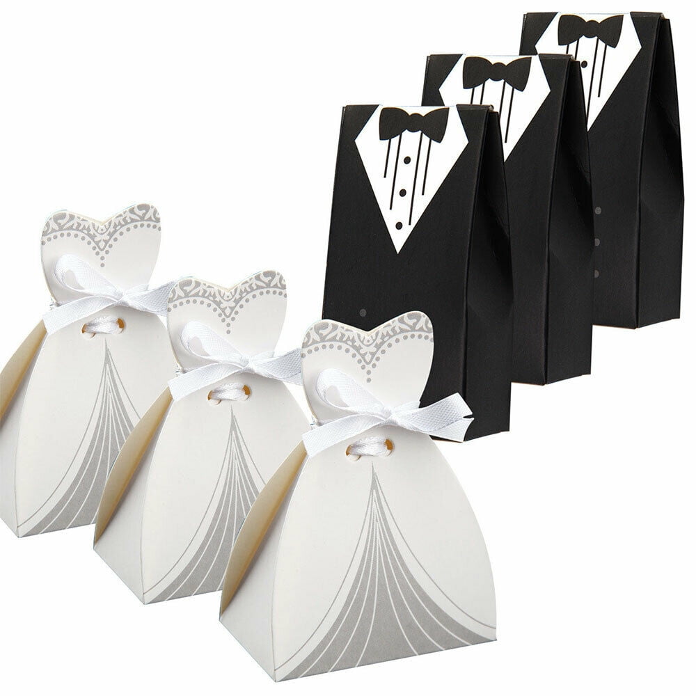 100 Set Bride and Groom Wedding Favour Candy Boxes Sweets Gift Box With ...