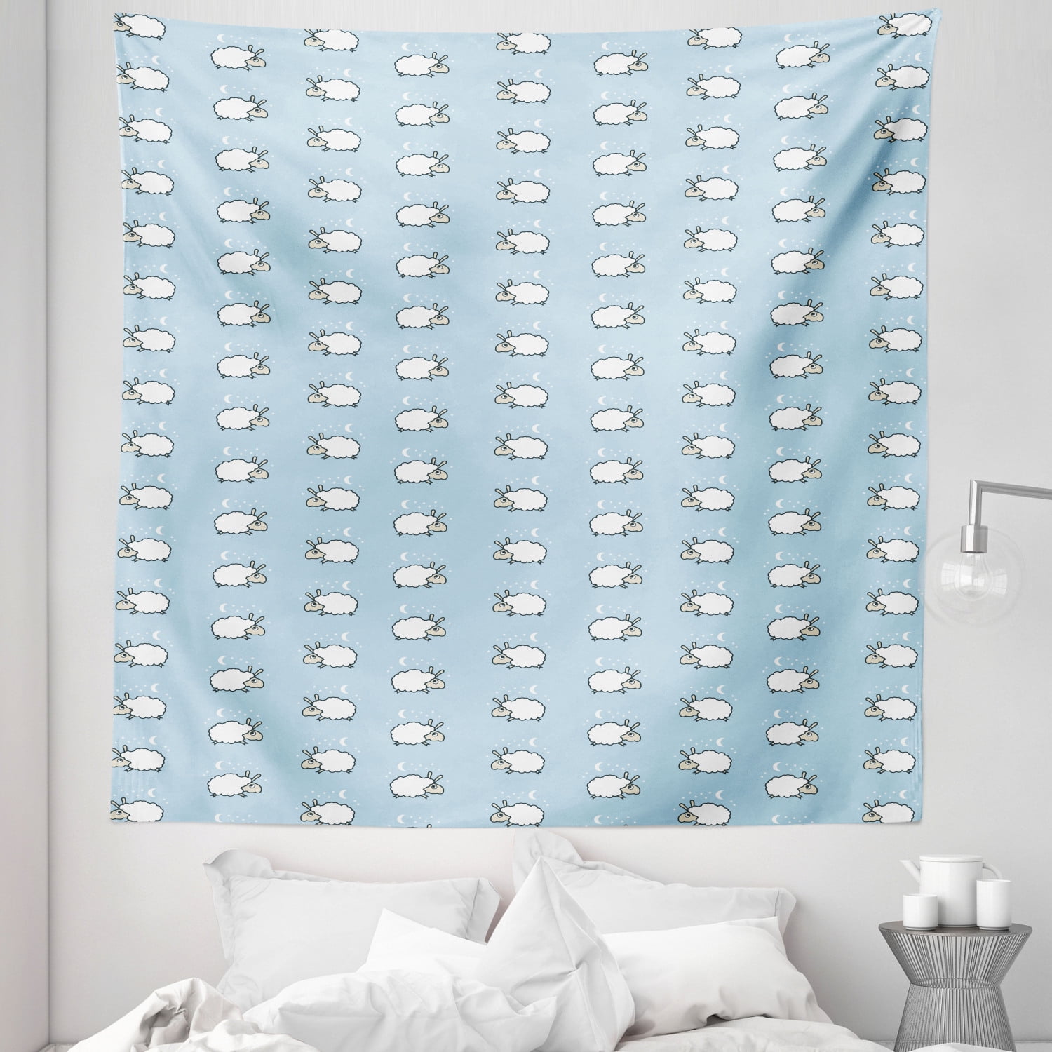Cartoon Tapestry, Counting Sheep Pattern Sleeping Monsters Dreams Moon ...