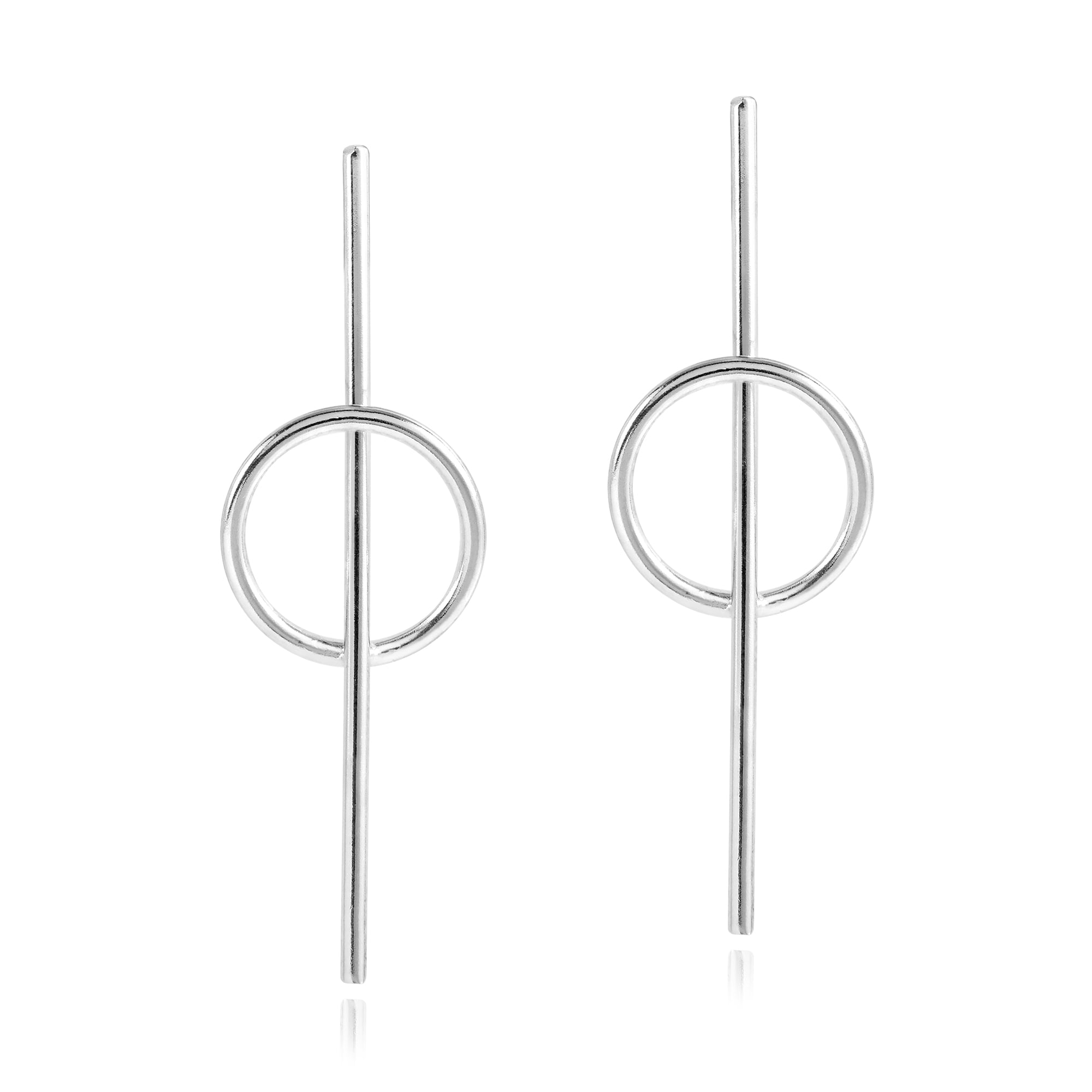 AeraVida Modern Trends Halved Circle and Line .925 Sterling Silver Evening Dangle Earrings for ...