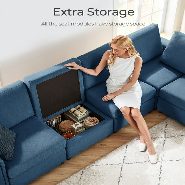 Linsy Home Modular Couches and Sofas Sectional with Storage Sectional Sofa U Shaped Sectional Couch with Reversible Chaises Blue Size 4 Seater 2