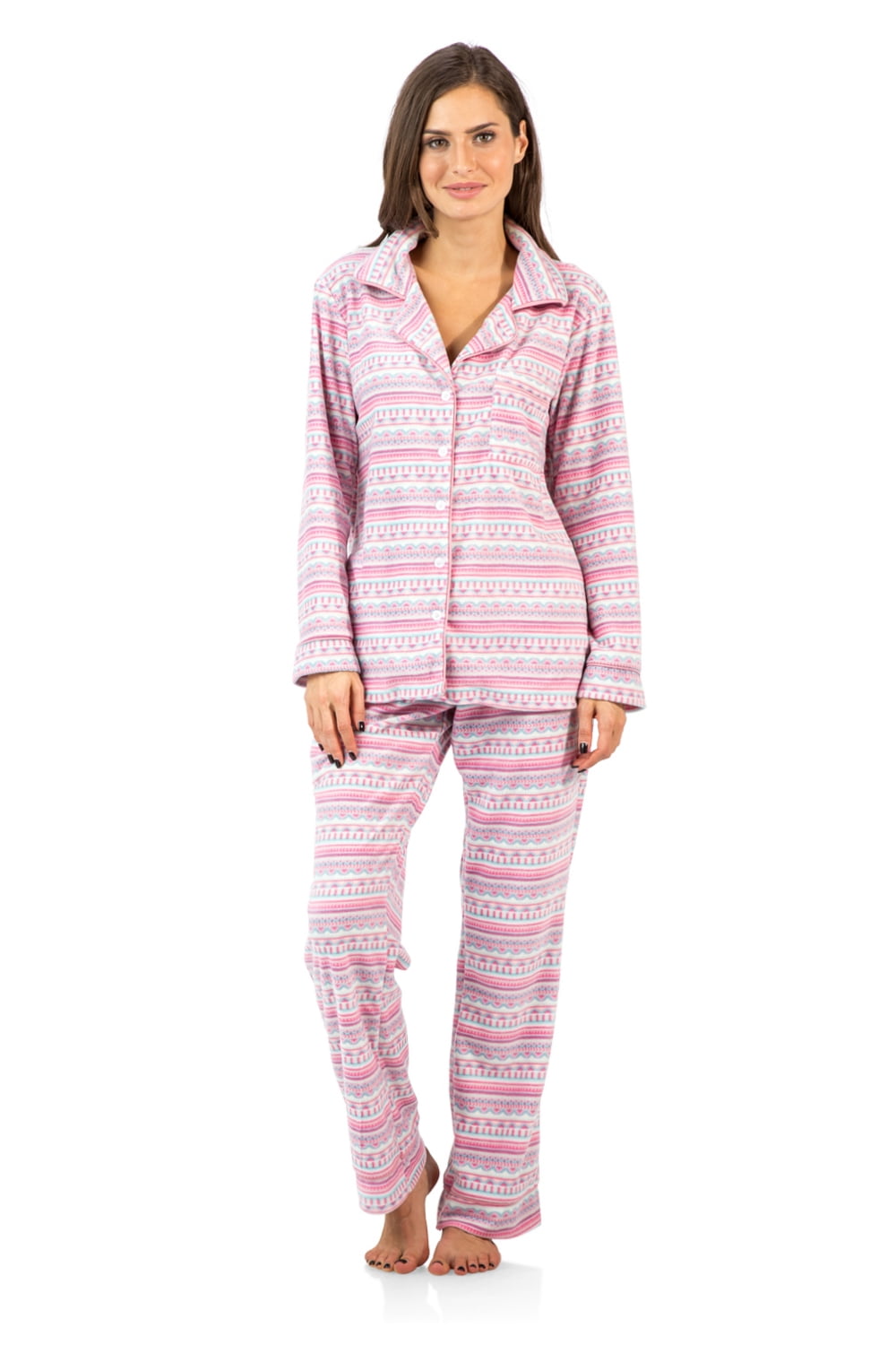 Ashford & Brooks Women's Minky Micro Fleece Button Up Pajama Set - Pink ...