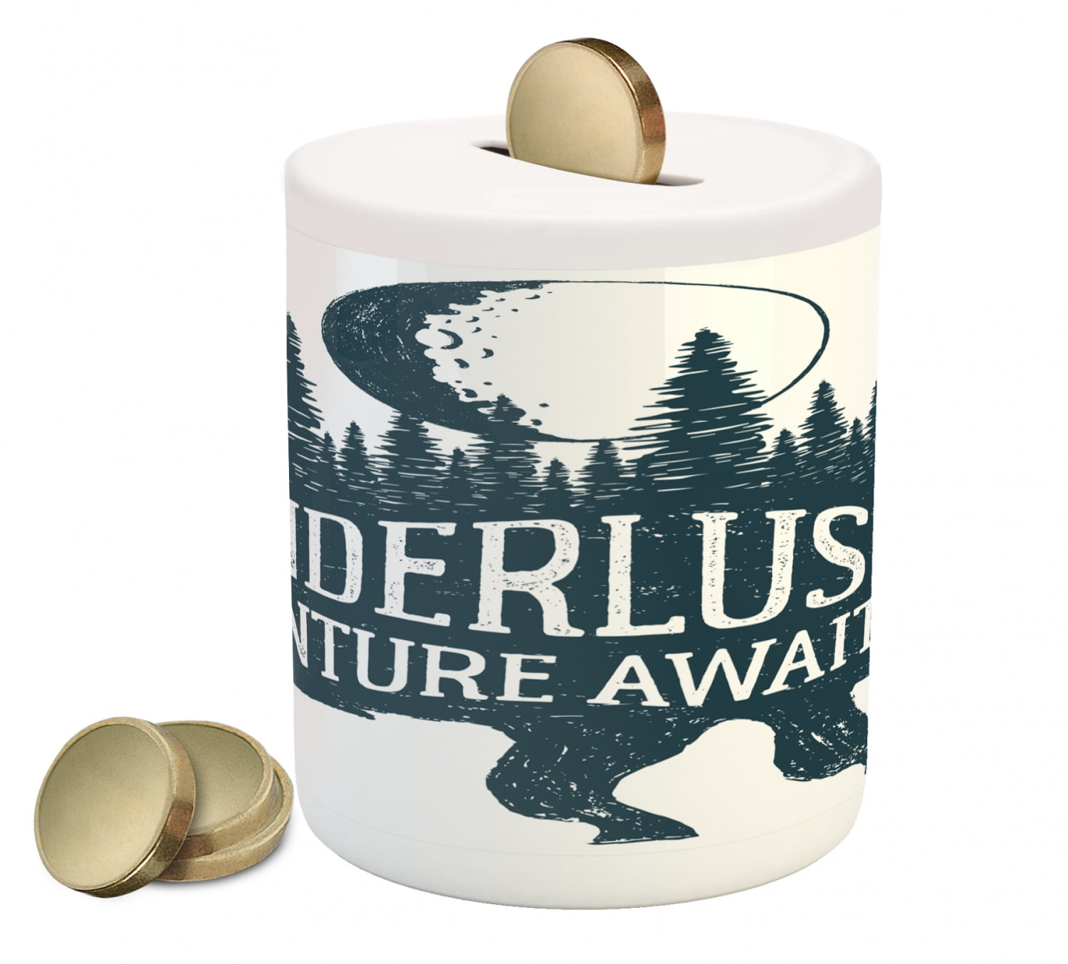 Adventure Piggy Bank, Hand Drawn Buffalo Wanderlust Lettering Forest ...