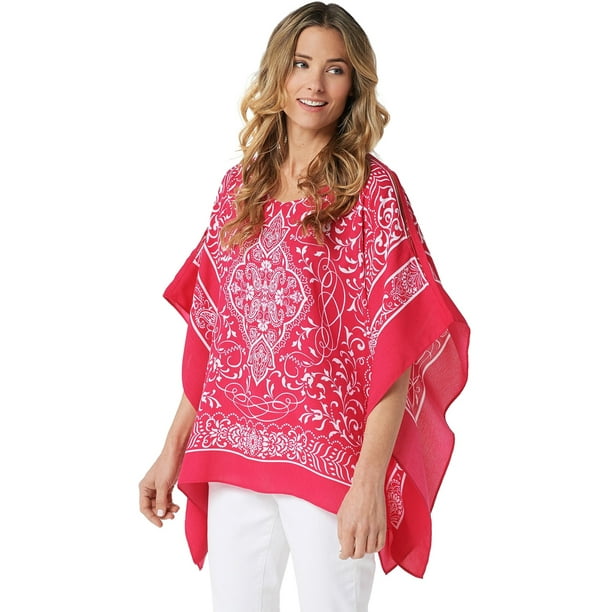 Susan Graver Susan Graver Womens Printed Woven Scarf Top X Large Pink