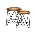DecMode 17" x 19" Black Metal Beaded Accent Table with Brown Wood Tops ...