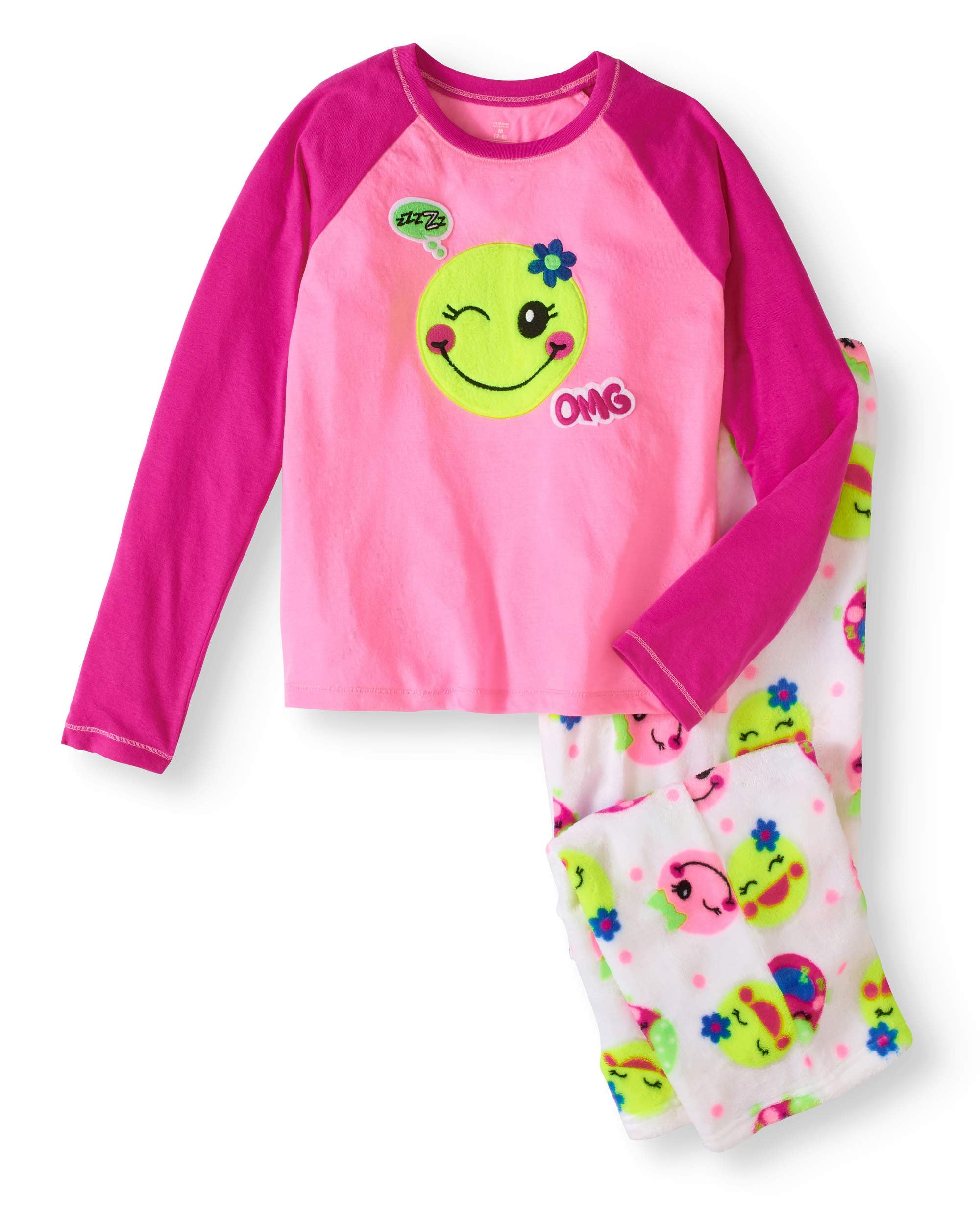 Girls' 2 Piece Cozy Graphic Top And Printed Pant Sleepwear Set ...