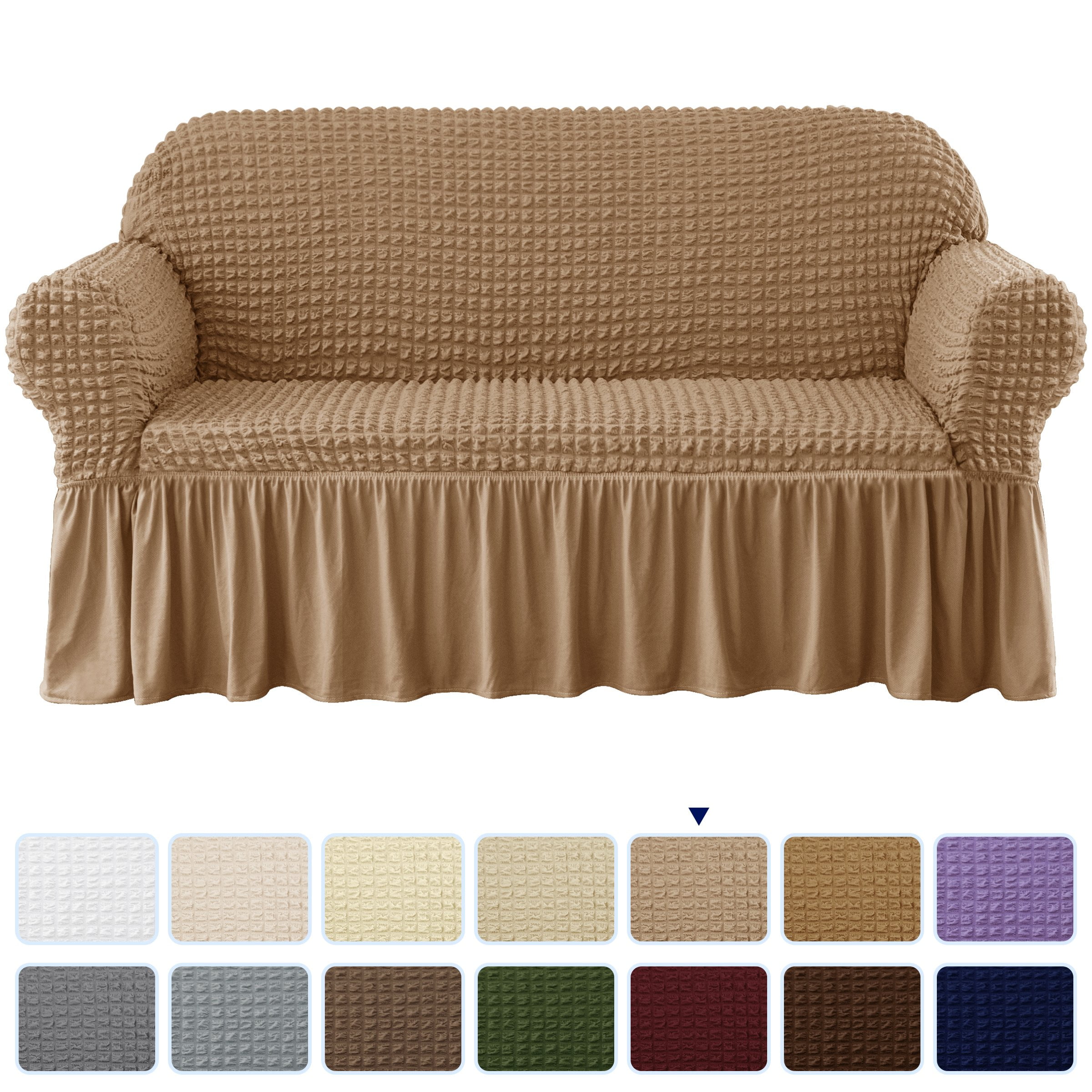 Subrtex Stretch 1-Piece Seersucker Sofa Slipcover with Ruffle Skirt ...