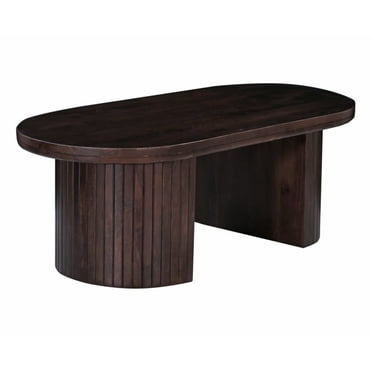 JESONVID Traditional Solid Wood Oval Coffee Table with Tempered Glass ...