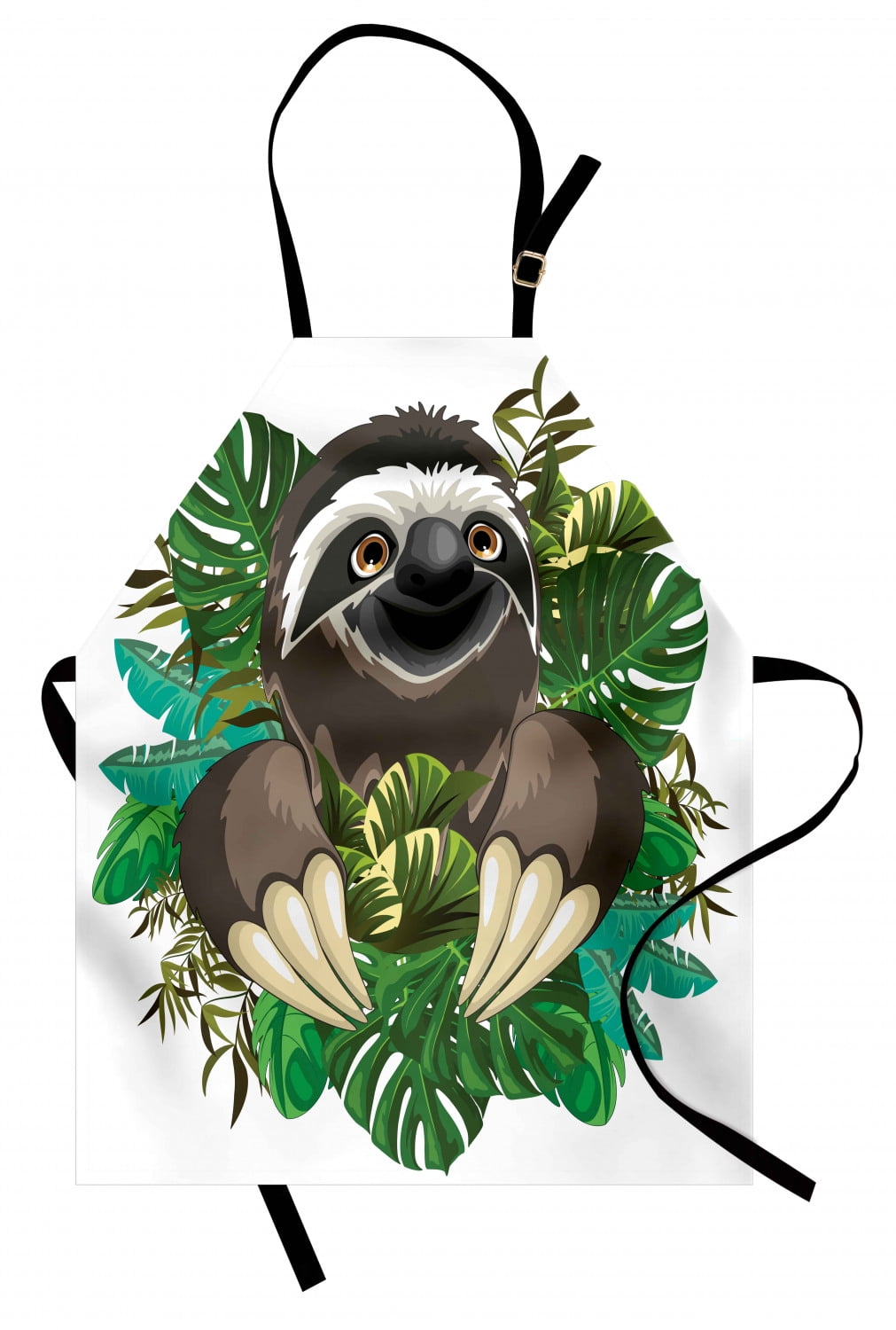 Sloth Apron Cartoon Mammal on Tropical Jungle with Green Banana Leaves ...