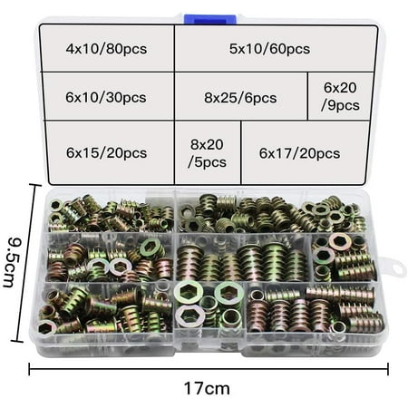 Threaded Insert Nuts Assortment Tool Kit for Wood Furniture Zinc Alloy ...