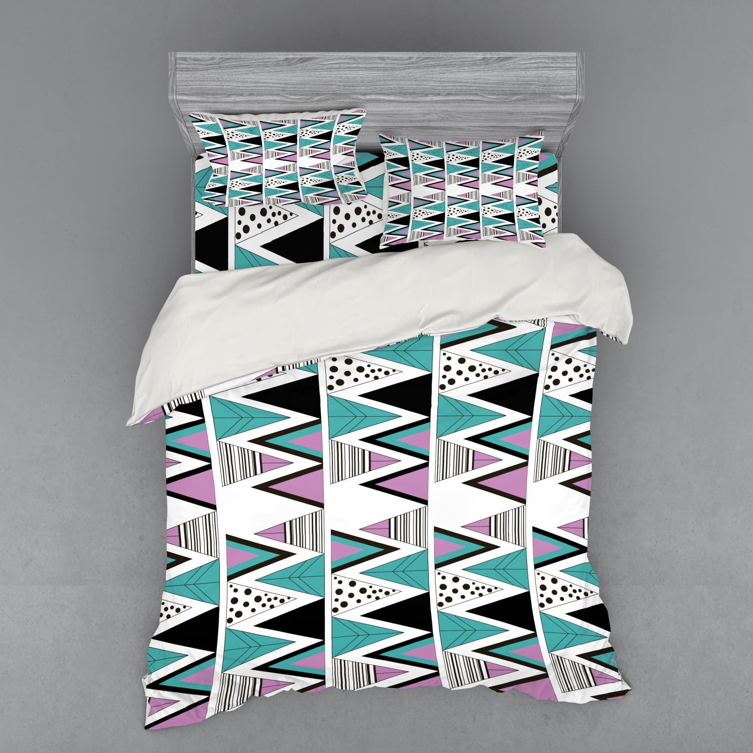 Ambesonne Geometric Bedding Set 4 Pcs, 80s Memphis Zigzag, Queen ...