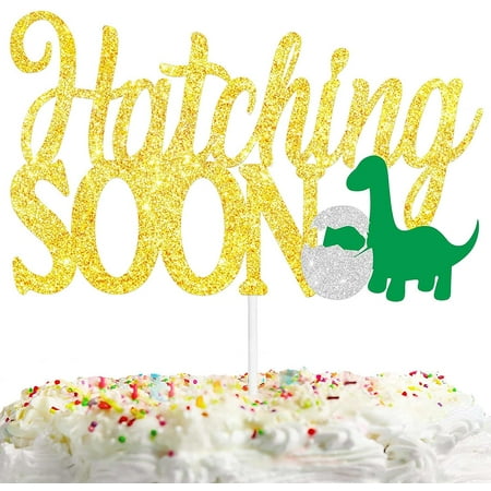 Dinosaur Hatching Soon Cake Topper Gold Glitter Gender Reveal Pregnancy ...