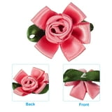 Uxcell Mini Satin Ribbon Roses Small Rosettes Fabric Flowers with Green ...