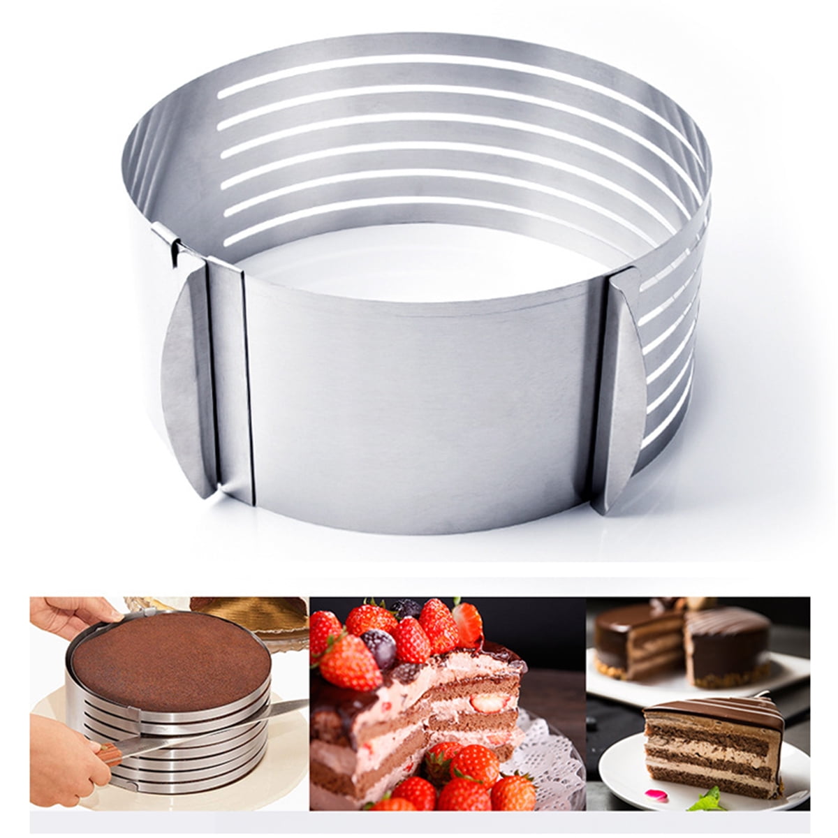6-8'' Stainless Adjustable Round Mousse Cake Layered Mold Ring Cutter ...