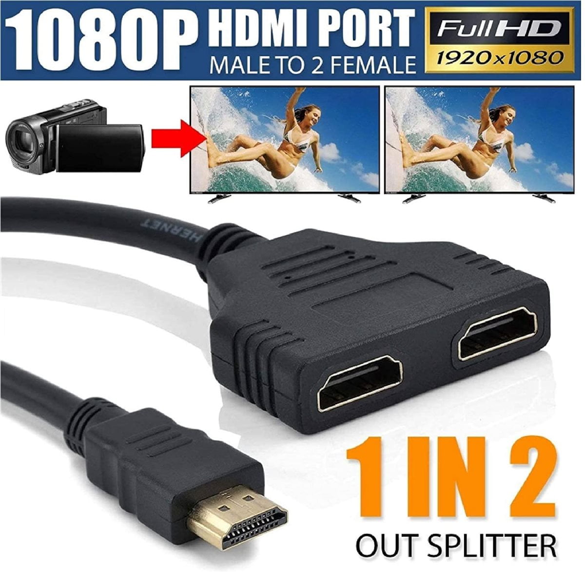 EDAL 1080P HDMI-compatible Male to Dual HDMI Female 1 to 2 Way Splitter ...