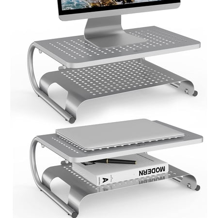 Monitor Riser Desktop Stand with Vented Metal and 2 Tier Desk Organizer ...
