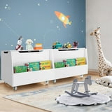Gymax Large Wooden Kids Toy Box with Bookshelf, Storage Chest Bench ...