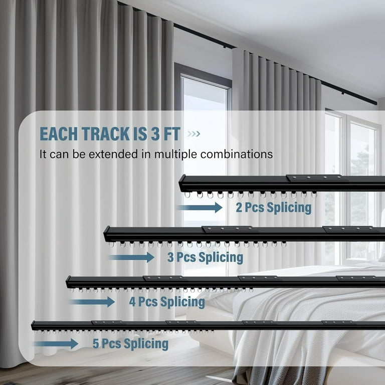 Ceiling Fixed Curtain Tracks Curtain Ceiling Track System Black, Room ...