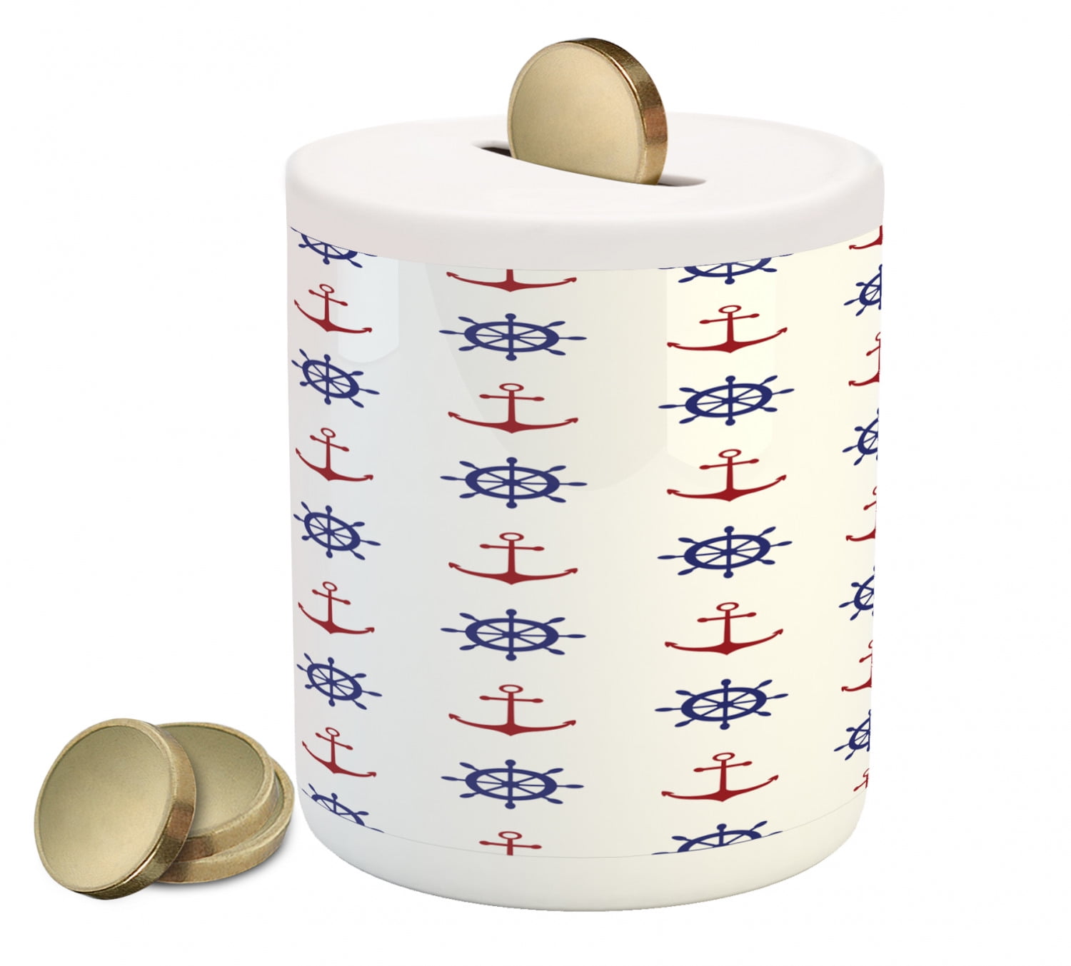 Anchor Piggy Bank, Maritime Design Anchors and Ship Wheels on the White ...