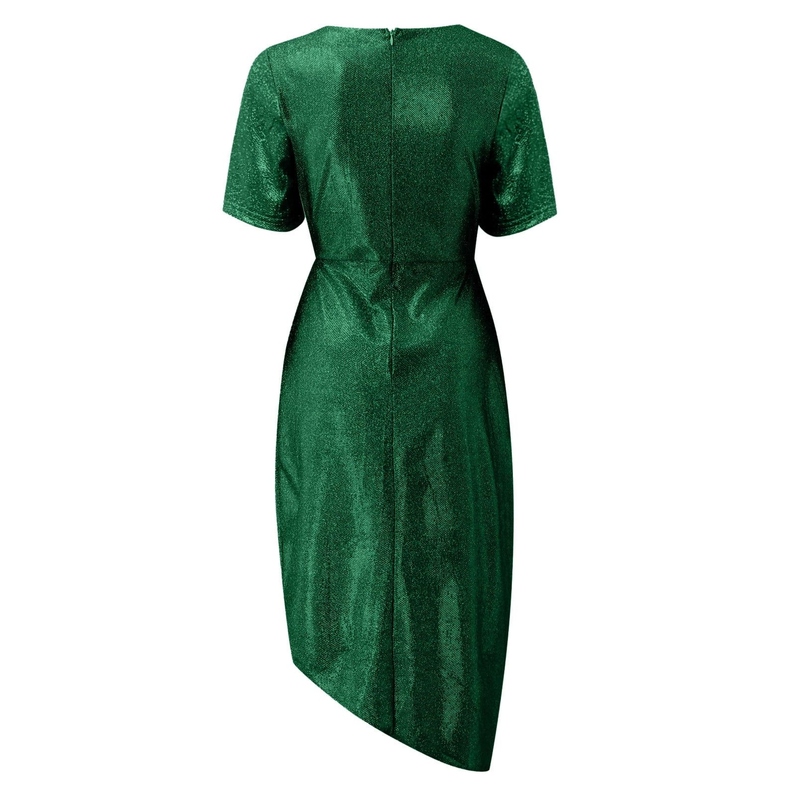 Cathalem Women Deep V Sequins Wrap Ruched Short Sleeve Formal Dress