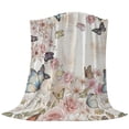 Butterfly Flower Fleece Throw Blanket Watercolor Light Pink Rose Floral ...