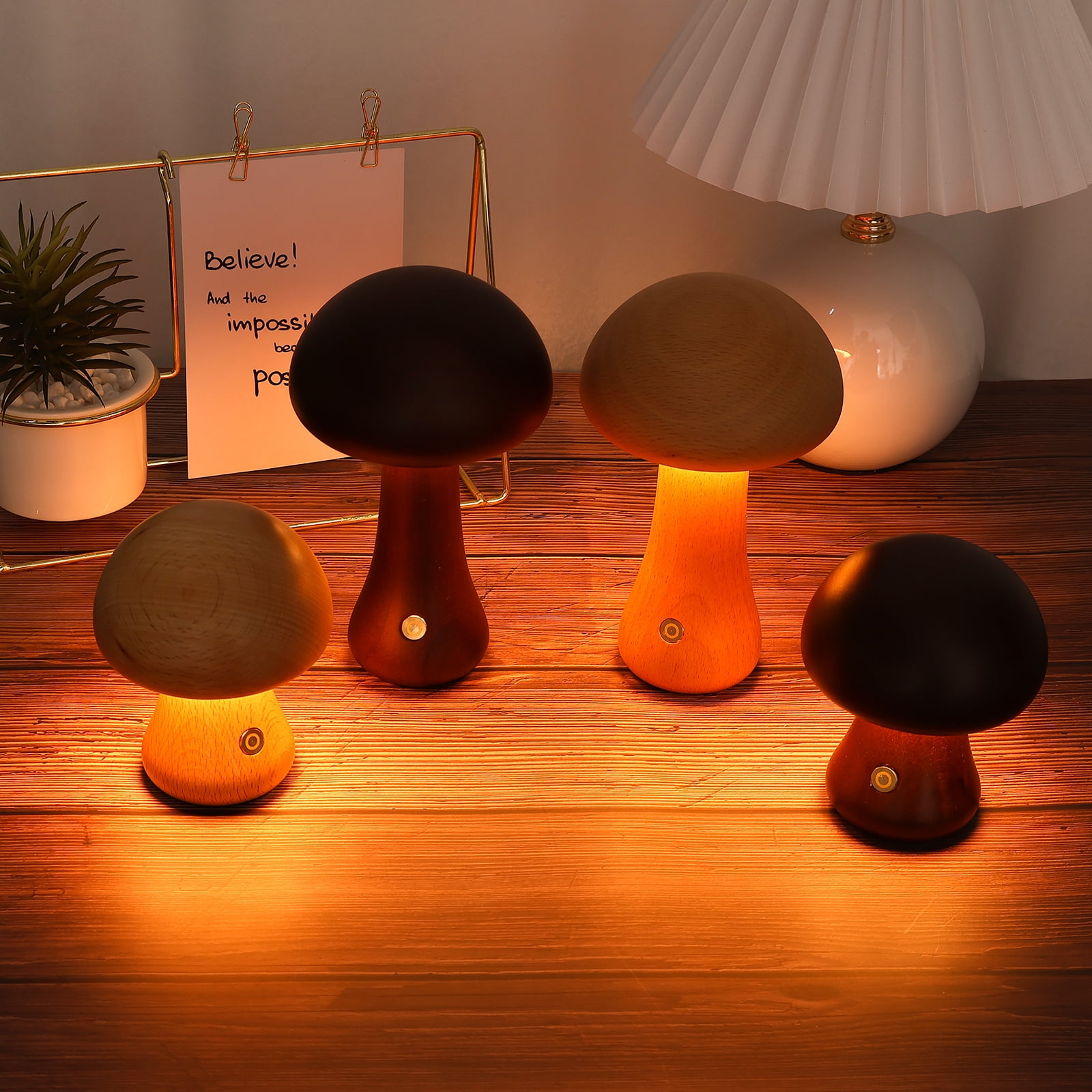Eummy Mushroom Table Night Light 600mAh Wooden LED Mushroom Touch Lamp ...