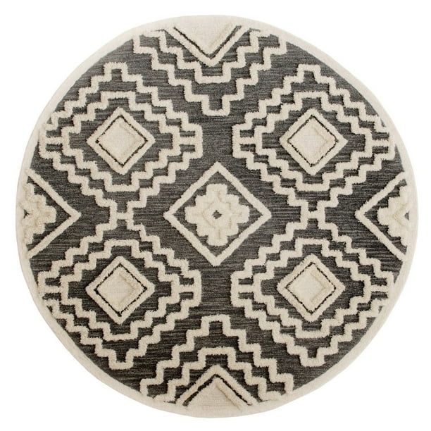 Ox Bay Contemporary Tufted Scandinavian Round Rug, 4 ft., Gray / Cream ...
