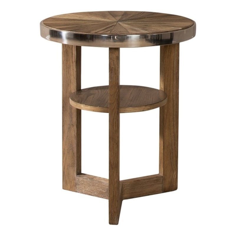 Pemberly Row Contemporary Wood Round Chair Side Table in Brown ...