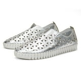 Eric Michael Women's Inez Leather Slip-On Flat Comfort Shoes, Silver,6 ...