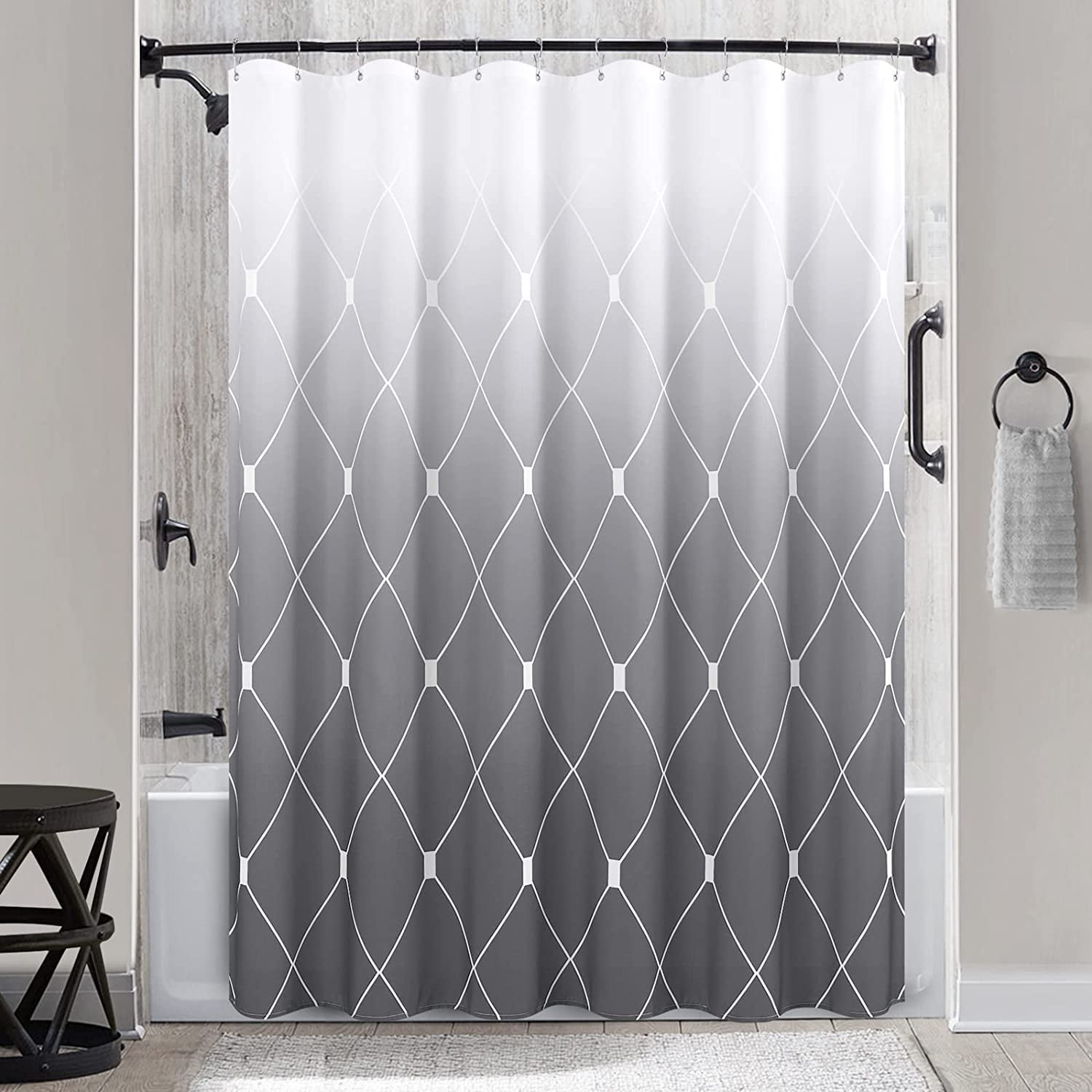 Shower Curtain Grey Shower Curtain Stone Ombre Shower Curtain Set with 12 Hooks Modern Weighted ...