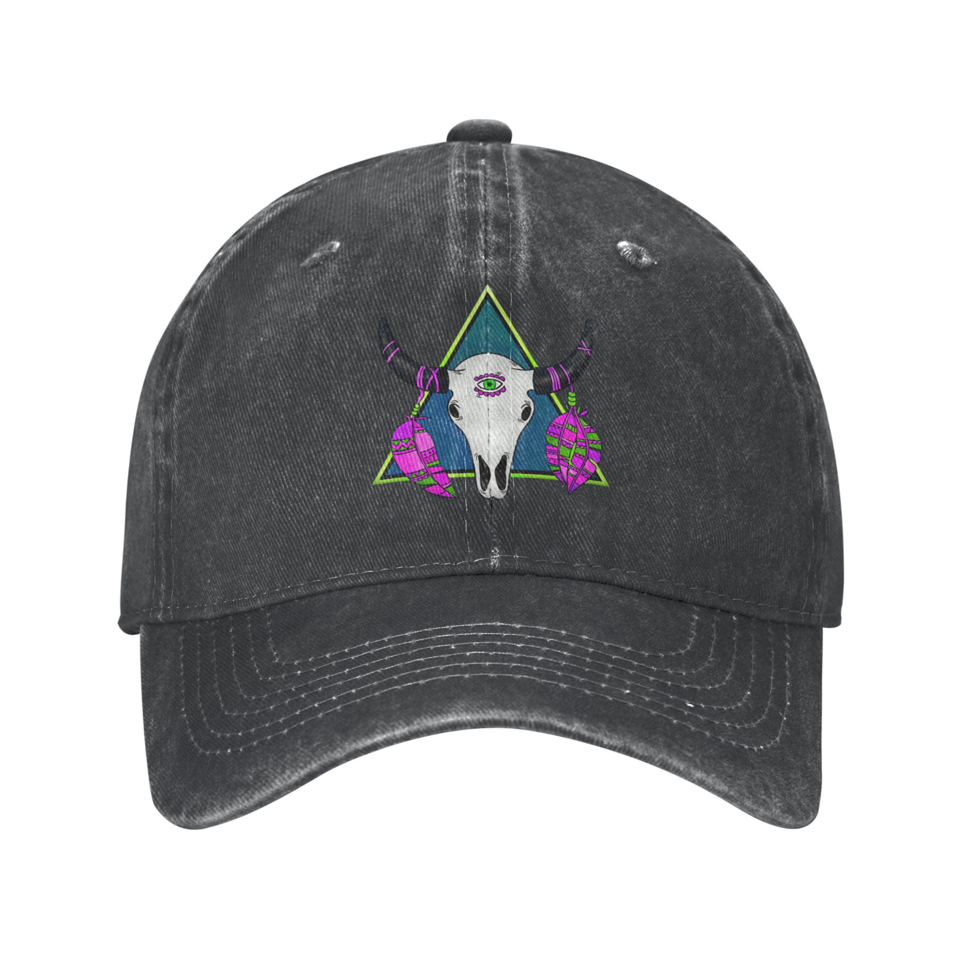 DouZhe Adjustable Washed Cotton Baseball Cap - Boho Skull Feathers Evil ...
