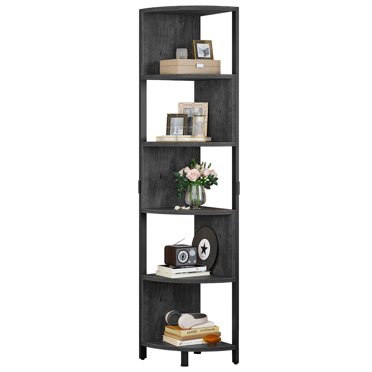 DWVO 6-Tier Corner Bookshelf, Zigzag Open Shelf for Home Office, Black ...