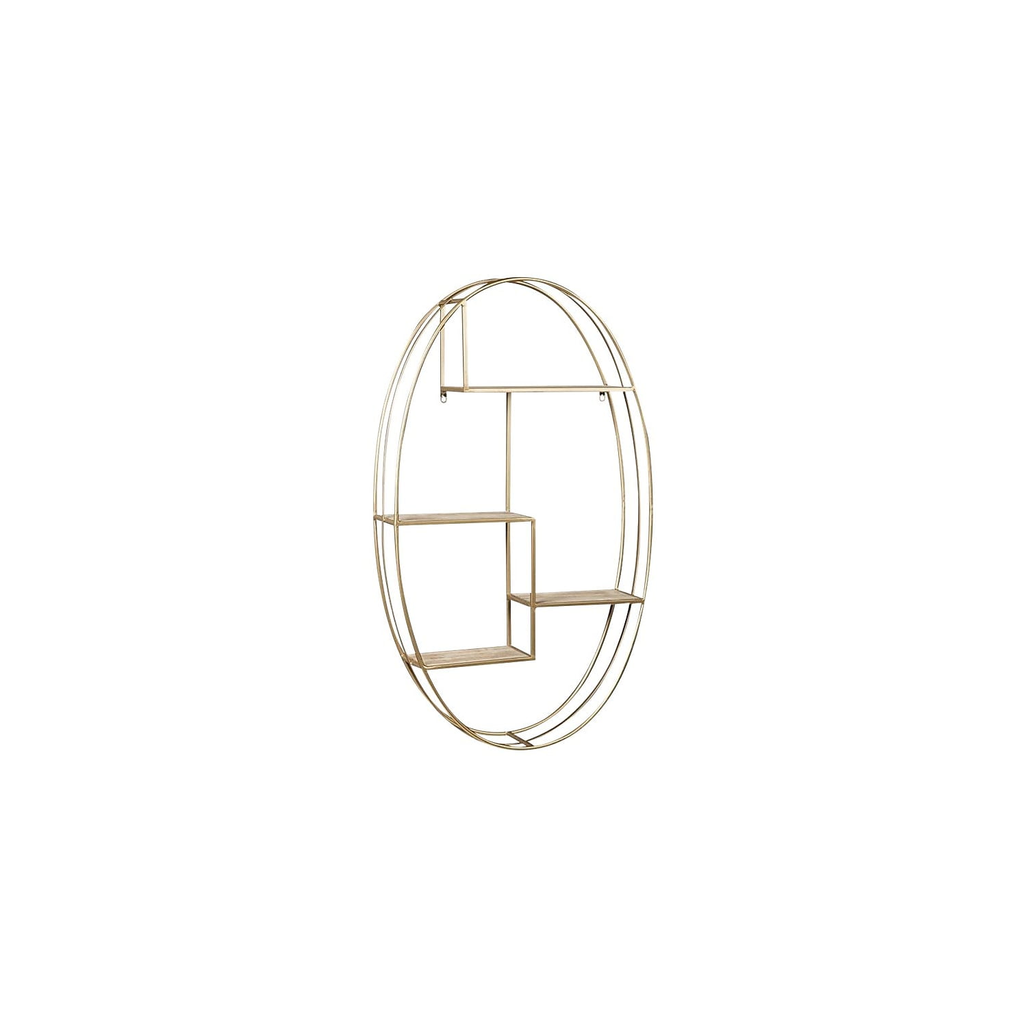 4 Tier Oval Metal Frame Wooden Wall Shelf, Brown and Gold - Walmart.com