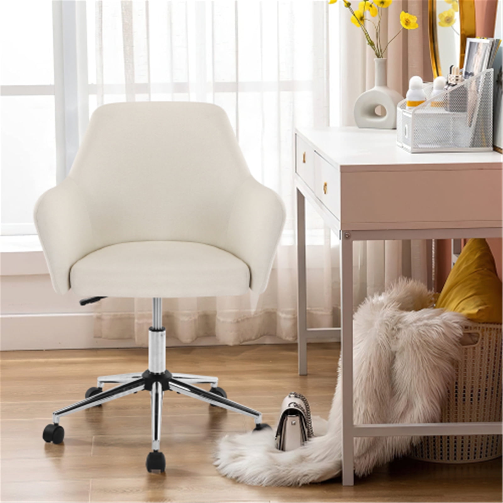 Cotton Linen Home Office Chair, Adjustable 360° Swivel Modern ...