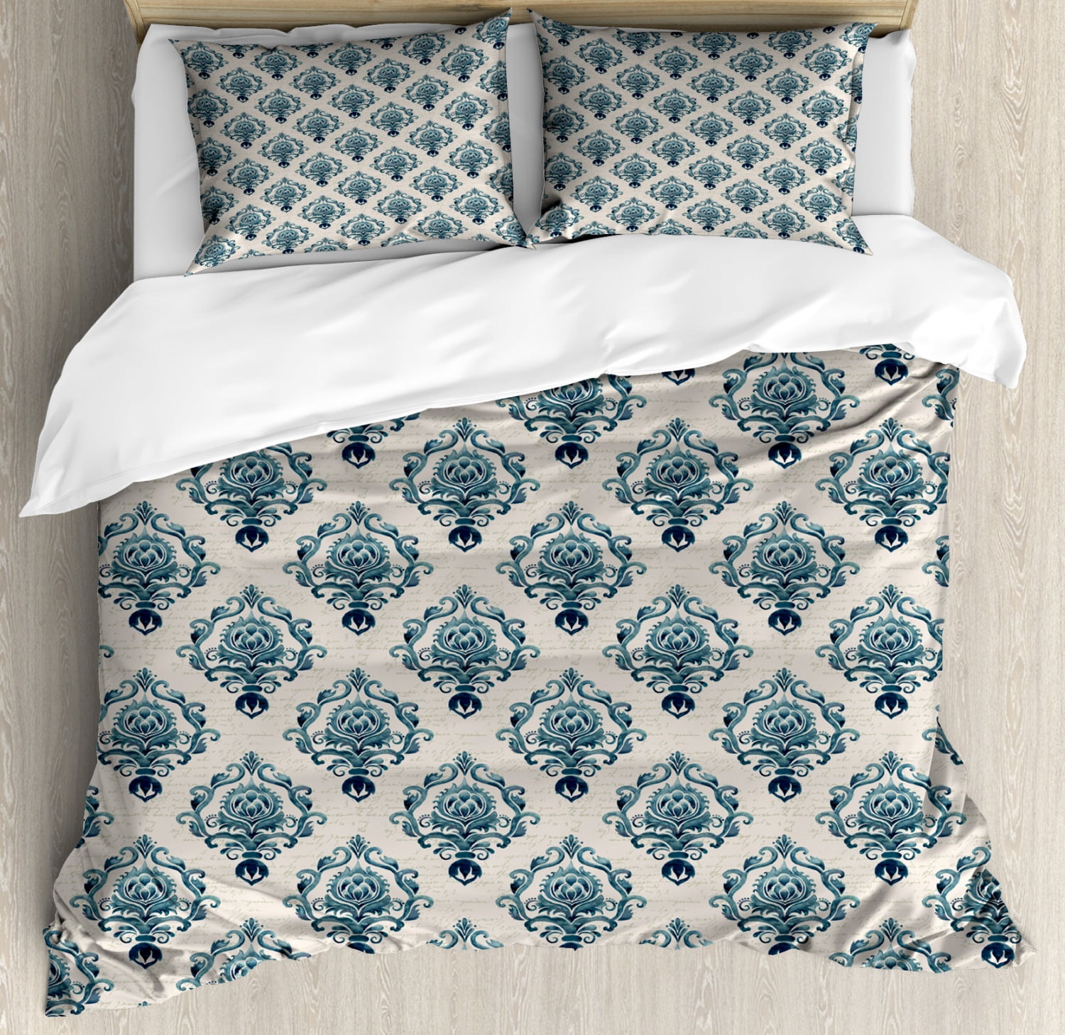 Damask Duvet Cover Set King Size, Nostalgia Themed Composition with ...