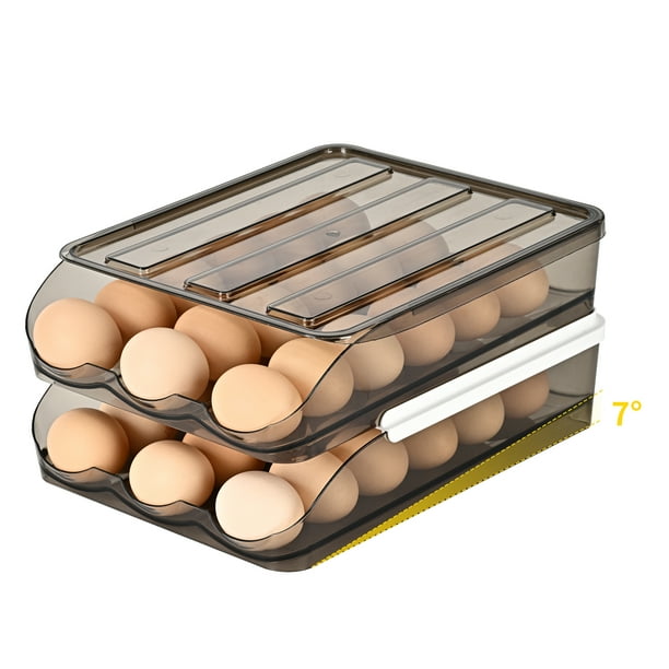 Kogiio Fridge Egg Holder，2-Layer Rolling 36-Piece Refrigerator Egg ...