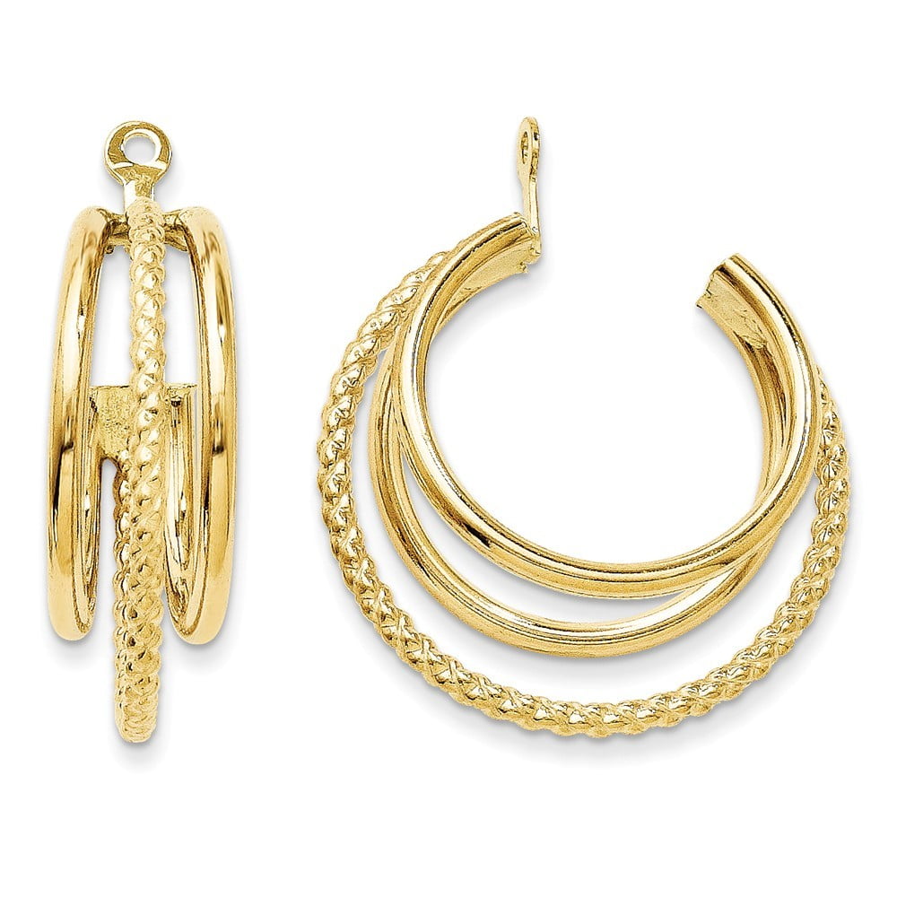 14k Yellow Gold Polished and Twisted Triple Hoop Earrings Jackets - 1.7 ...