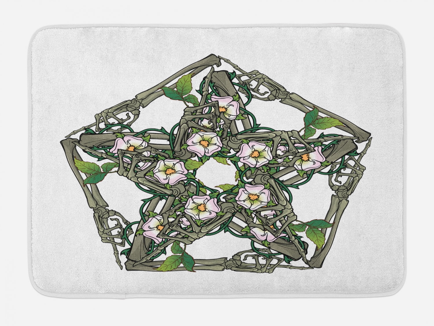 Pentacle Bath Mat, Halloween Themed Pentagram with Skeleton Bones and ...